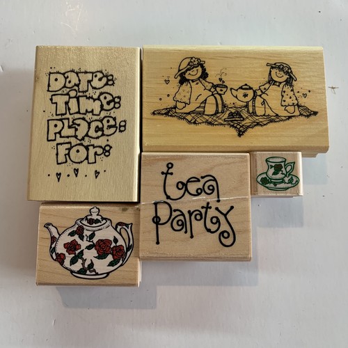Tea Party Invitation Rubber and Wood Stamp Set of 5 | eBay