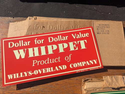 Vintage MCA 1980s Whippet Willys-Overland embossed Tin Sign Car Dealer ...