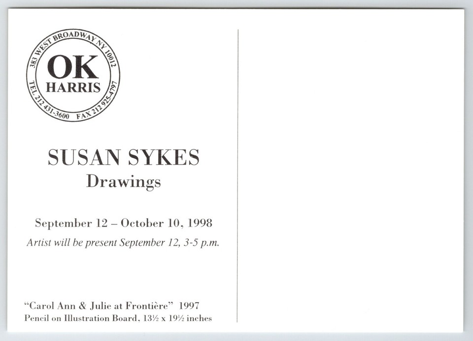 Postcard Artist Susan Sykes Drawings 1998 New York City Woman Bartender ...