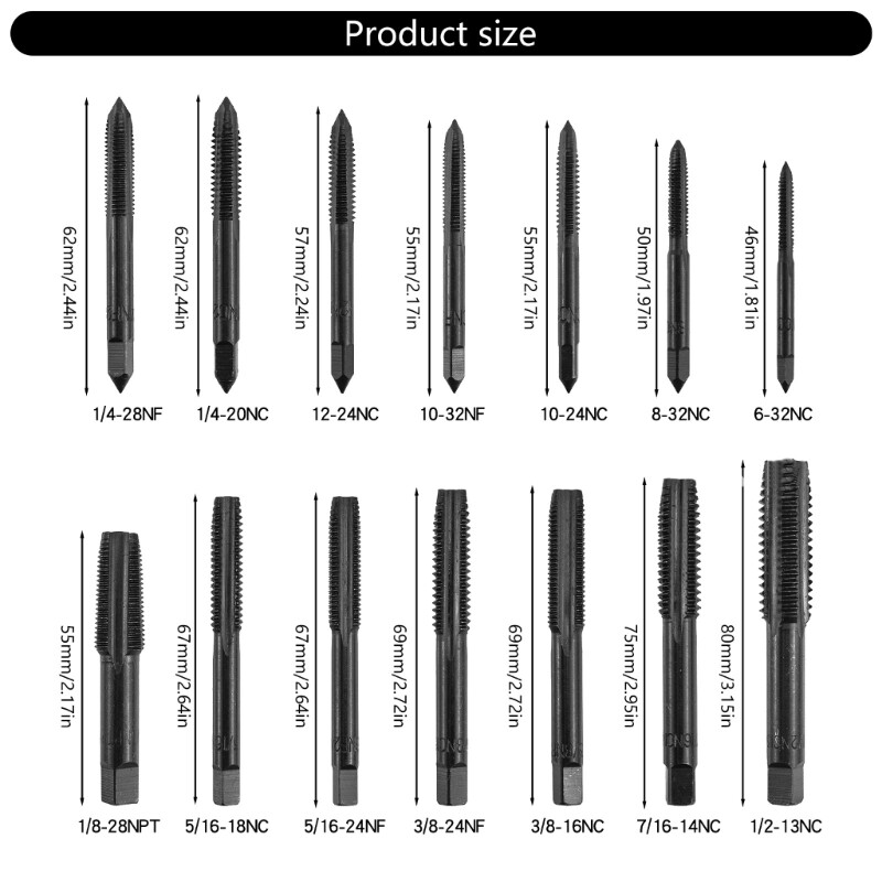 14Pcs Metric Tap Set Tap and Die Set Hand Screw Thread Tap Set Metric ...