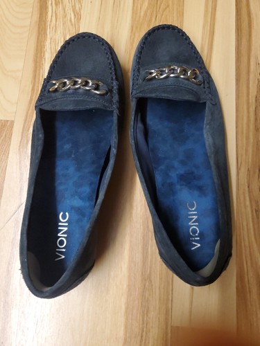 Vionic Mesa Loafers Flats Navy Blue Suede Womens 8 Wide Slip On Comfort ...