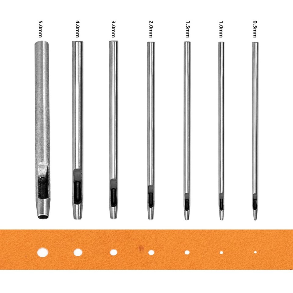 WUTA 7Pcs Hollow Punch Leather Hole Cutter 0.5mm-5mm Round Punch Tool ...