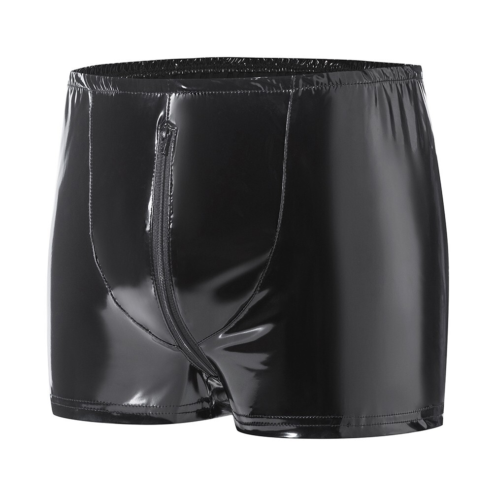 Sexy Low Rise Wet Look Boxers with Zip Open Butt for Men's Pouch ...