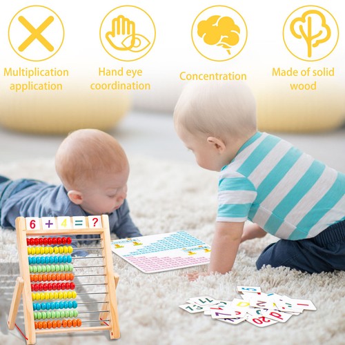 Wooden Abacus for Kids Math 10-Row Wooden Frame Abacus with Multi-Color ...