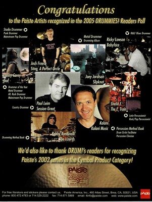 Freese / Carey / Leim / Kalani / Jordison - PAISTE CYMBALS - 2005 Print ...