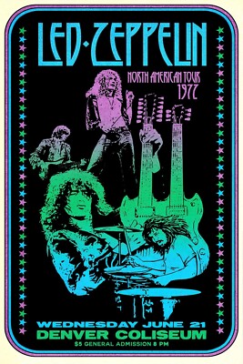 Led Zeppelin Denver 13" x 19" Re-Print Music Concert Poster | eBay