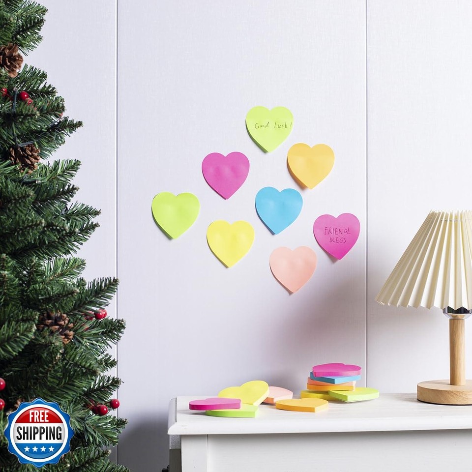 (12 Pads) Heart Sticky Notes 3x3 Inches,Cute Bright Colors Self-Stick ...