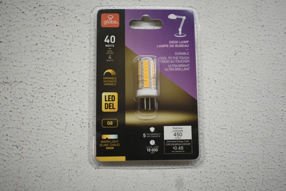 2 Pack Globe Desk Lamp Durable 40 Watts LED G8 Warm Light Ultra Bright ...