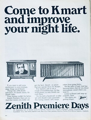 ZENITH TV 1968 Vintage Oversized Printed Ad 14x11" Fancy TV Design ...