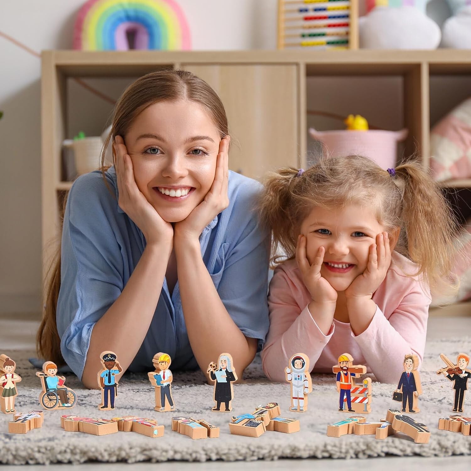 30 Pcs Wooden Community Helpers Toys Multicultural Career Wooden People ...