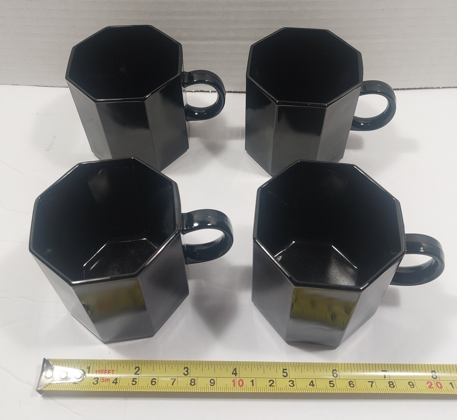 4 Vintage Arcoroc France Black Glass "Octime" Mugs Octagon Octagonal | eBay