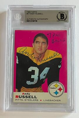 ANDY RUSSELL 1969 Topps Football AUTO Autograph Steelers #17 BAS ...