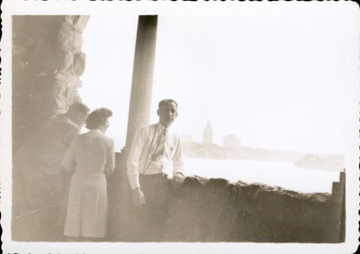 Vintage Black and White Photo Man Posing At Lookout Travel Vacation ...