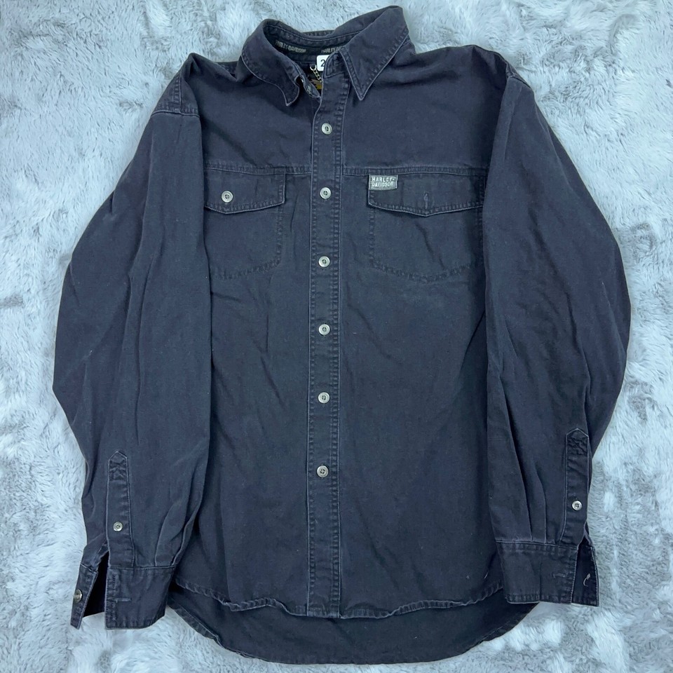 Harley Davidson Shirt Men Large Black Rip Stop Button Up Work Wear ...