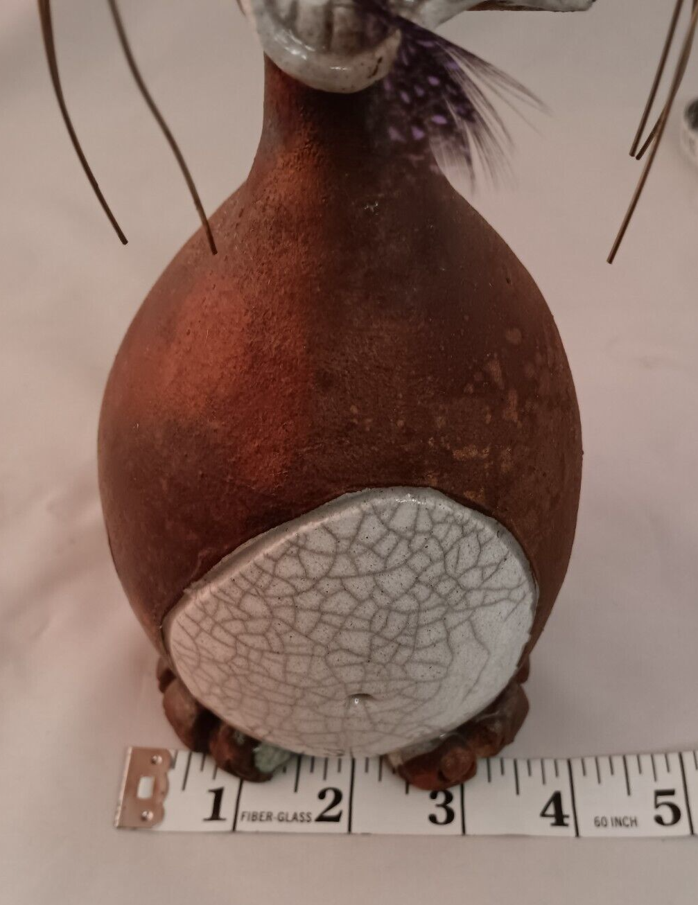 Round Tree Pottery Raku Naughty Cat with Feather Figure signed Nolan ...