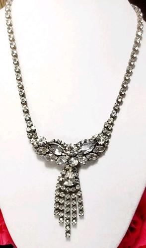 Vintage Silver Rhinestone High End Designer Necklace | eBay