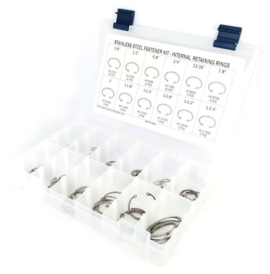 Stainless Steel Internal Snap Retaining Ring Kit - 121 Pieces - 12 ...