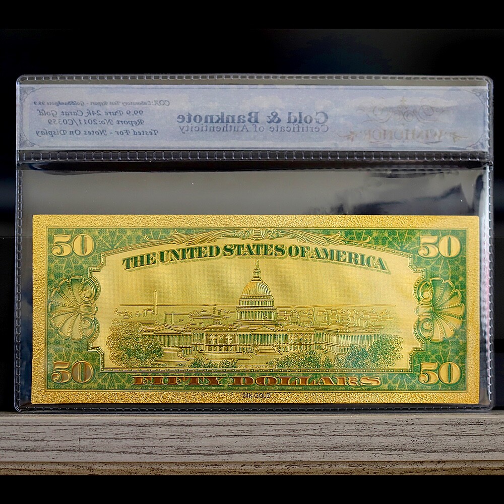 100mg 24K Gold $50 Fifty Dollar Bill Gold Certificate Banknote with ...
