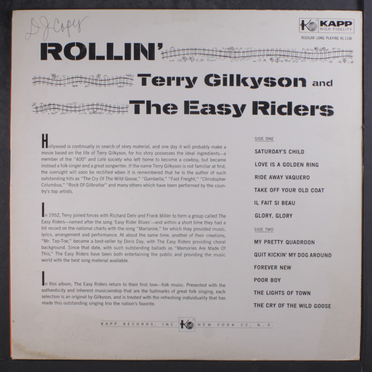 TERRY GILKYSON & EASY RIDERS: rollin' KAPP 12" LP 33 RPM | eBay