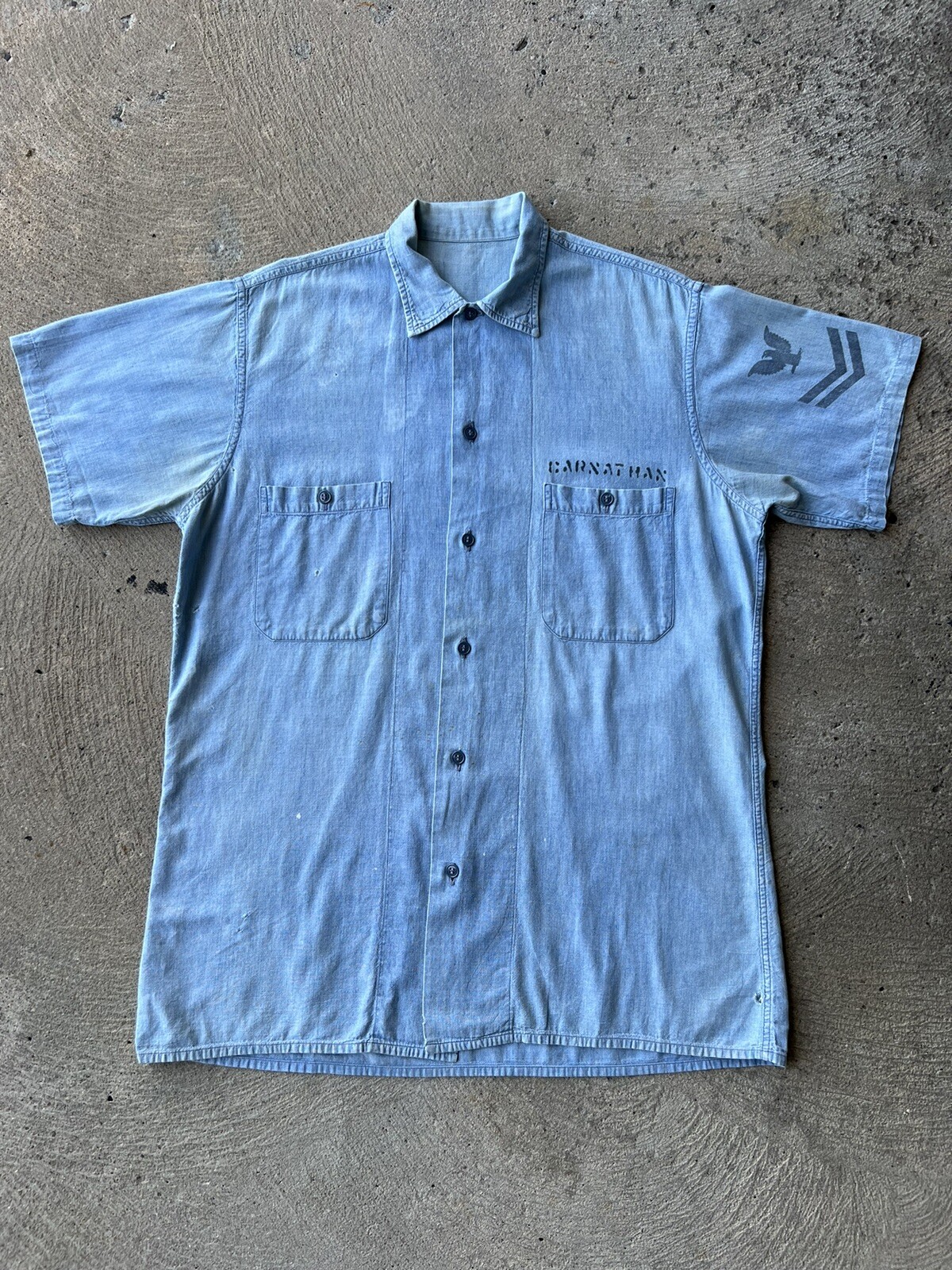 Vtg WWII Military USN Denim Chambray Workwear Shirt N… - Gem