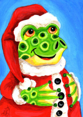 Santa frog Toad original ACEO EBSQ Kim Loberg Mini fantasy animal ...