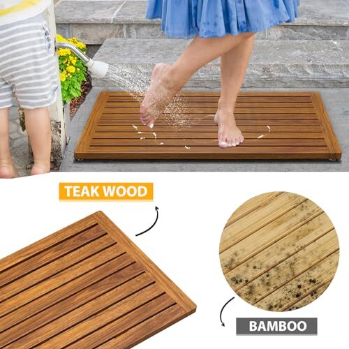 Teak Shower Mat, 32"x18" Wood Bath Mat Non-Slip Bathroom Mat Teak Bath ...