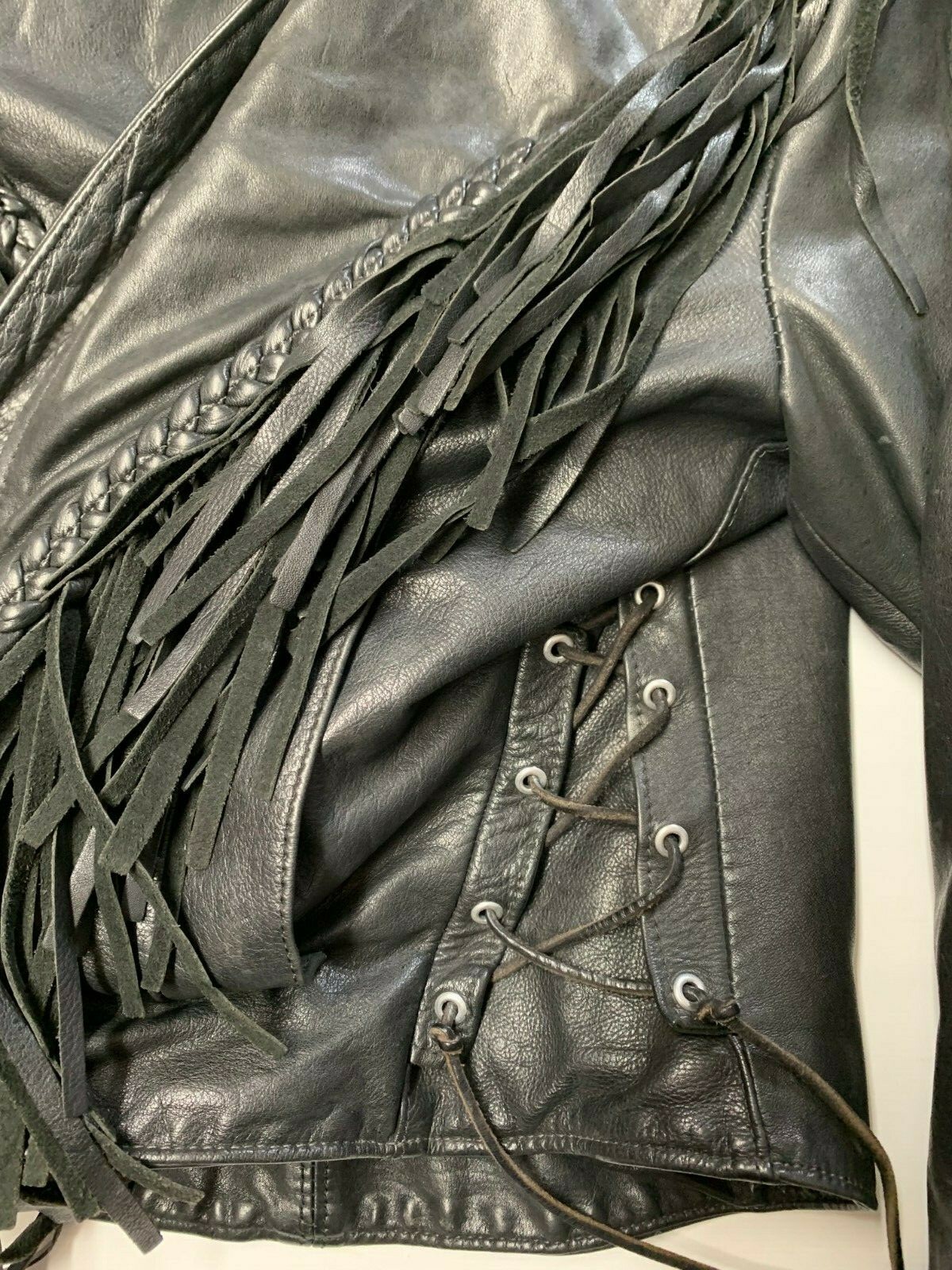 Womens KERR LEATHERS Black Zip Up Frayed Leather Motorcycle Biker ...