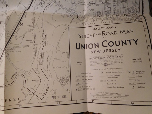 Map Union County New Jersey Street and Road Map #2229 Hagstrom 1981 | eBay