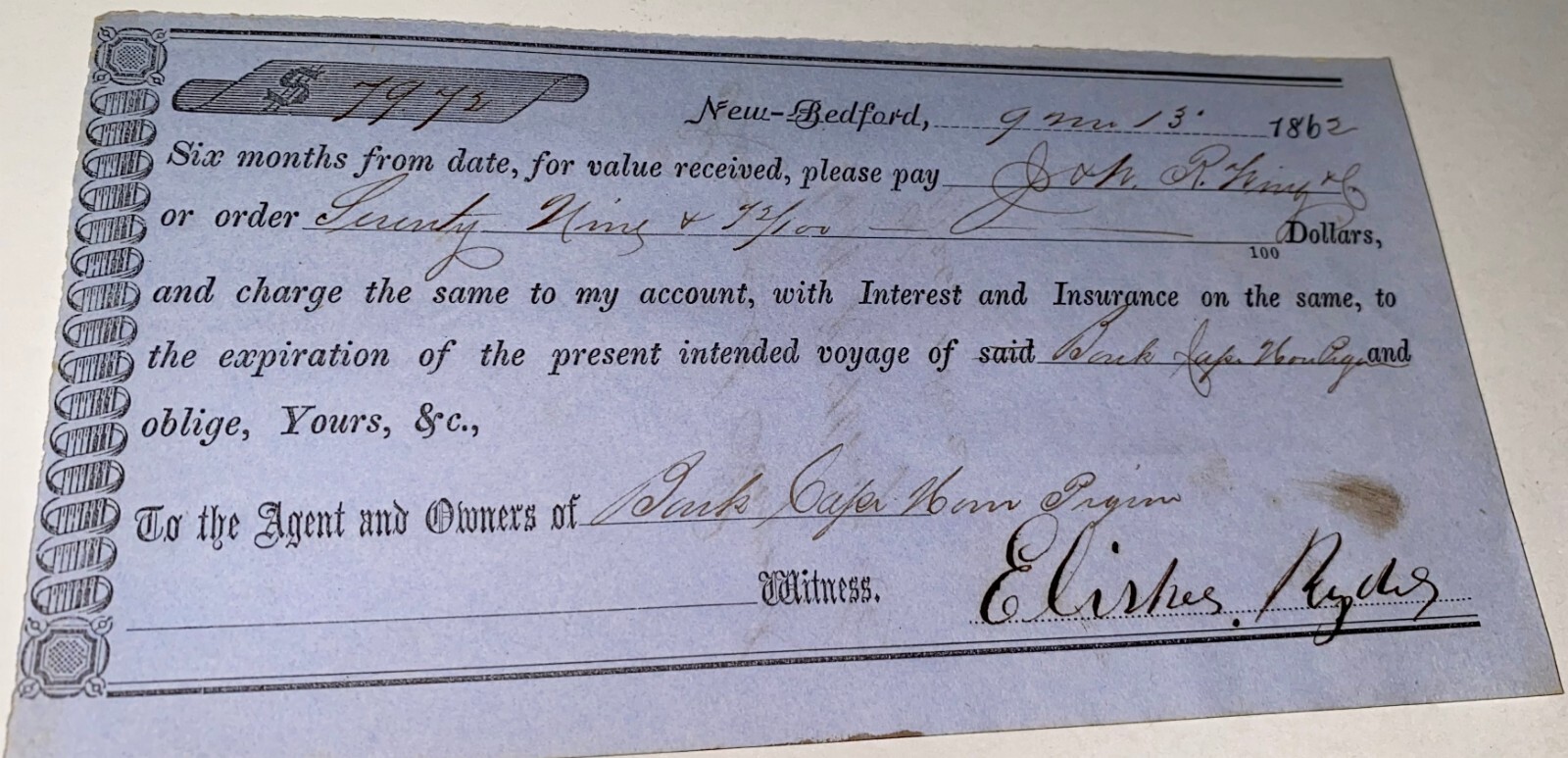 Rare Antique Victorian American Civil War Era Voyage Receipt! New ...
