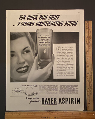 Vintage Print Ad Bayer Aspirin Disintegrates in Water 1945 Ephemera 13. ...