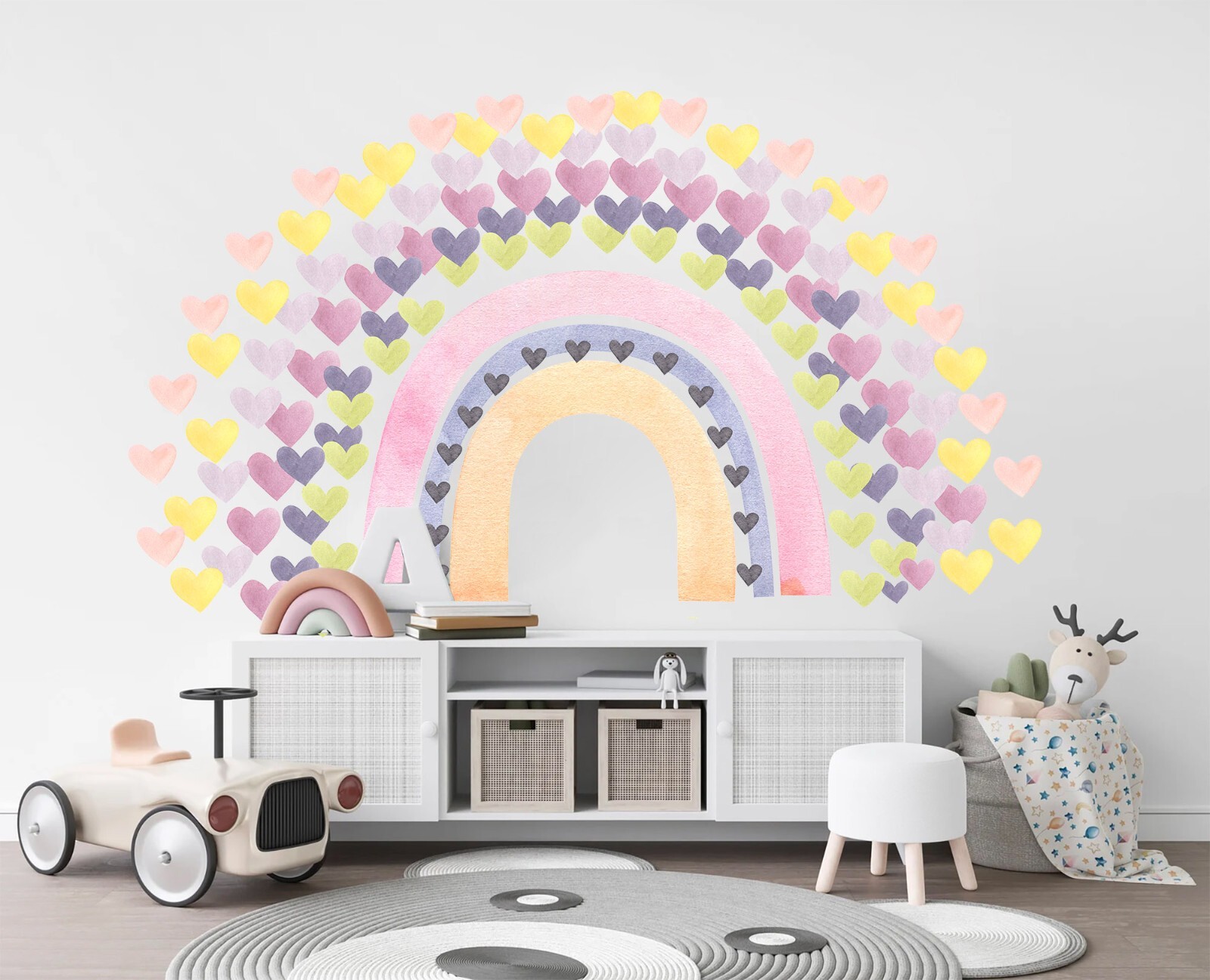 Watercolor Rainbow Love Heart Removable Wall Fabric Girl Room Decal Set ...