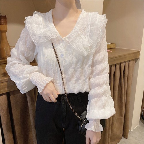 Lady Lace Ruffle Blouse Shirt Top Puff Sleeve Chiffon Cute Elegant ...