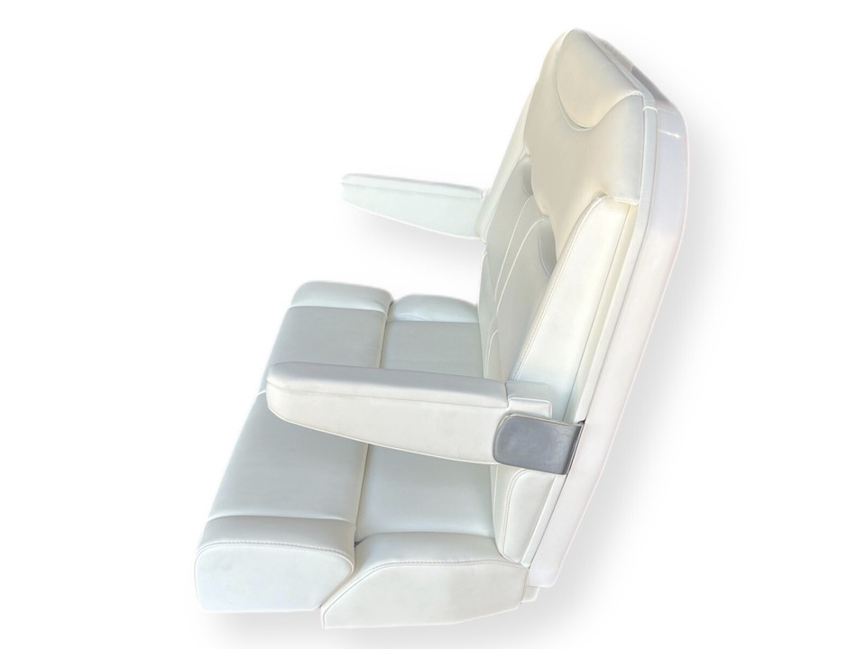 37-1/2" Deluxe Dual Bench Helm Captains Chair White w/ White Stitching ...