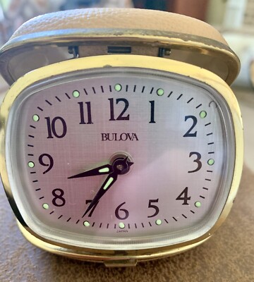 Vintage Bulova Wind Up Travel Alarm Clock Glow In The Dark Hands And ...