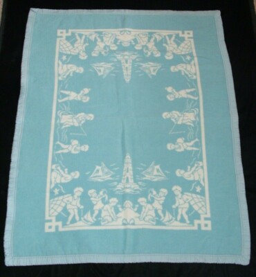 Vintage Blue White Beach Ocean Boat Lighthouse Baby Blanket | eBay
