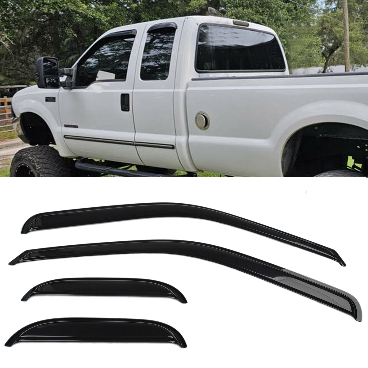 Set Of Window Visors Sun Rain Vent Guard Shade Fit 1999 2016 Ford F250