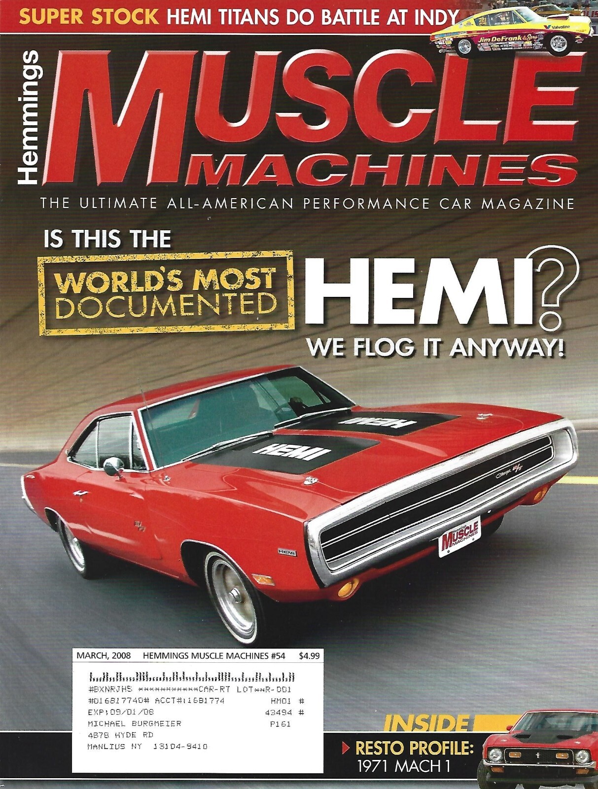 MARCH 2008 HEMMINGS MUSCLE MACHINES MAGAZINE DODGE CHARGER HEMI SUPER ...