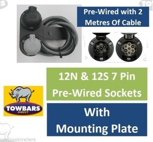 12N 12S 7 Pin Socket Pre-Wired 7N 7S 2 Metre With Mounting Plate ...