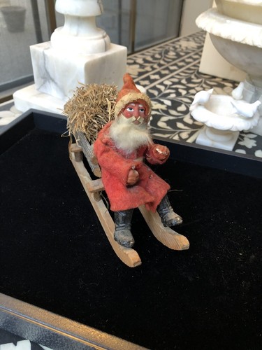 Antique Vintage German Santa in Log Sled German Christmas Decoration ...