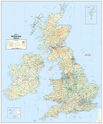 British Isles Physical Map - Map of Great Britain, Physical Poster of ...