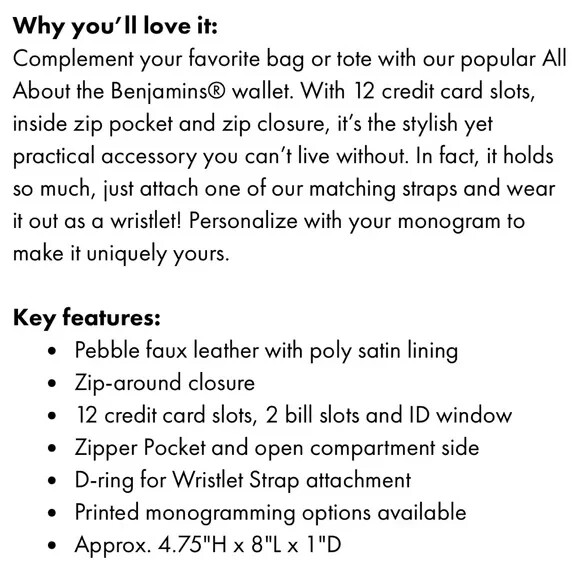 Thirty One 31 All About the Benjamins Wallet DIAMOND STRAW Brand New | eBay