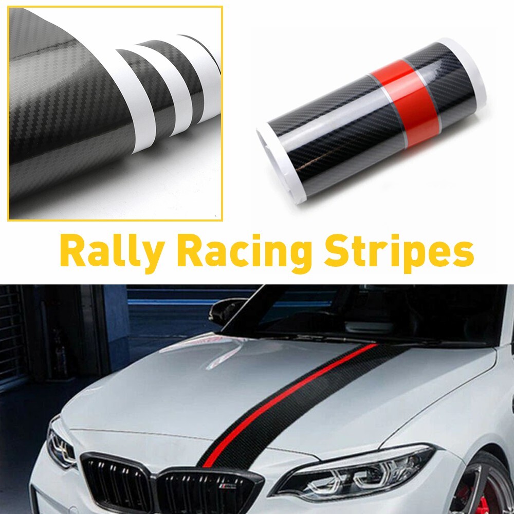 5D Carbon Fiber With Red Rally Racing Stripe Front Hood Decal Vinyl ...