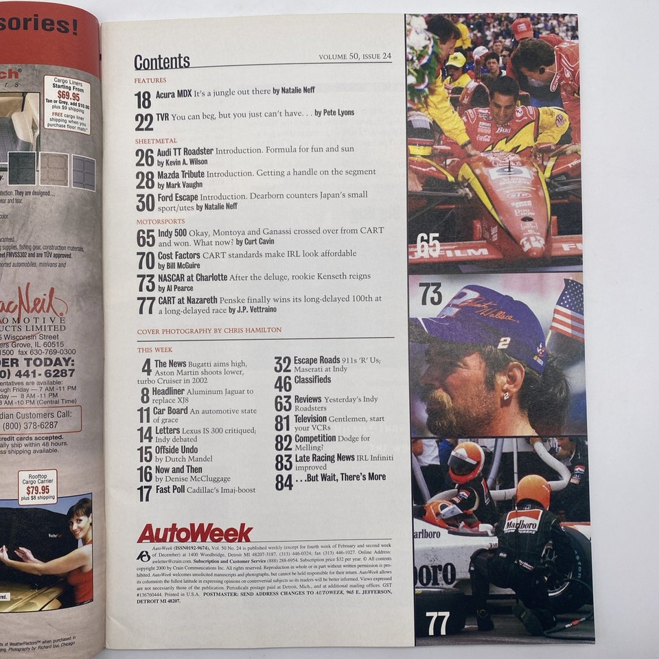 AutoWeek Magazine June 2000 Juan Pablo Montoya Indycar Indianapolis 500 ...