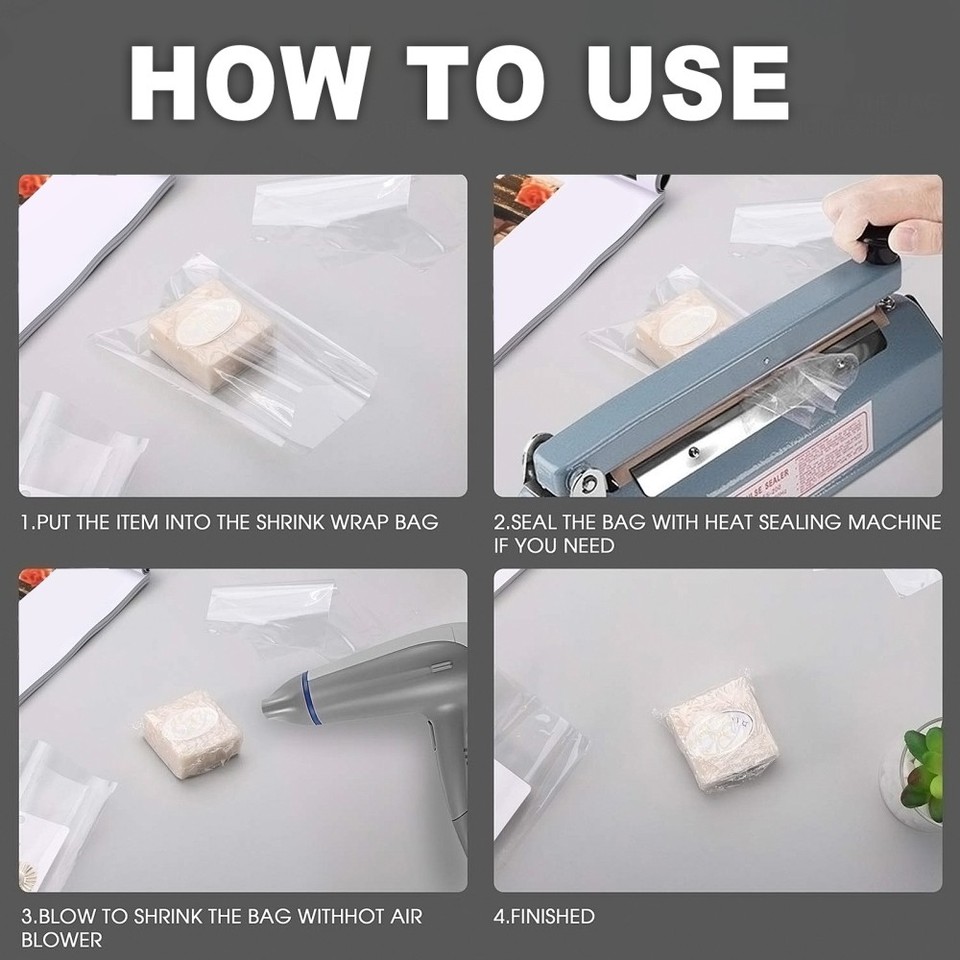 1000 Pcs Household Heat Shrink Bag Shrinkable Wrapping Packaging Film ...