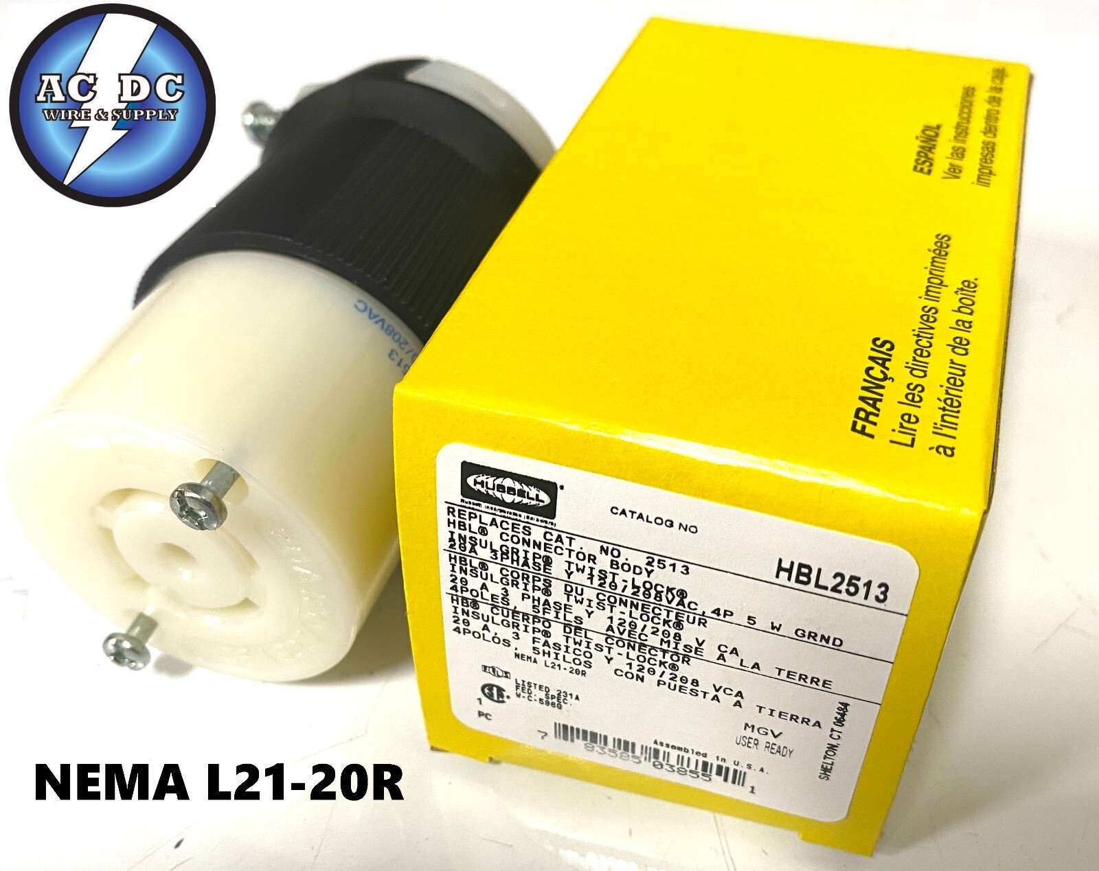 HUBBELL TWIST LOCK PLUG HBL2513 20A 30Y 120/208VAC NEMA L21-20R | eBay