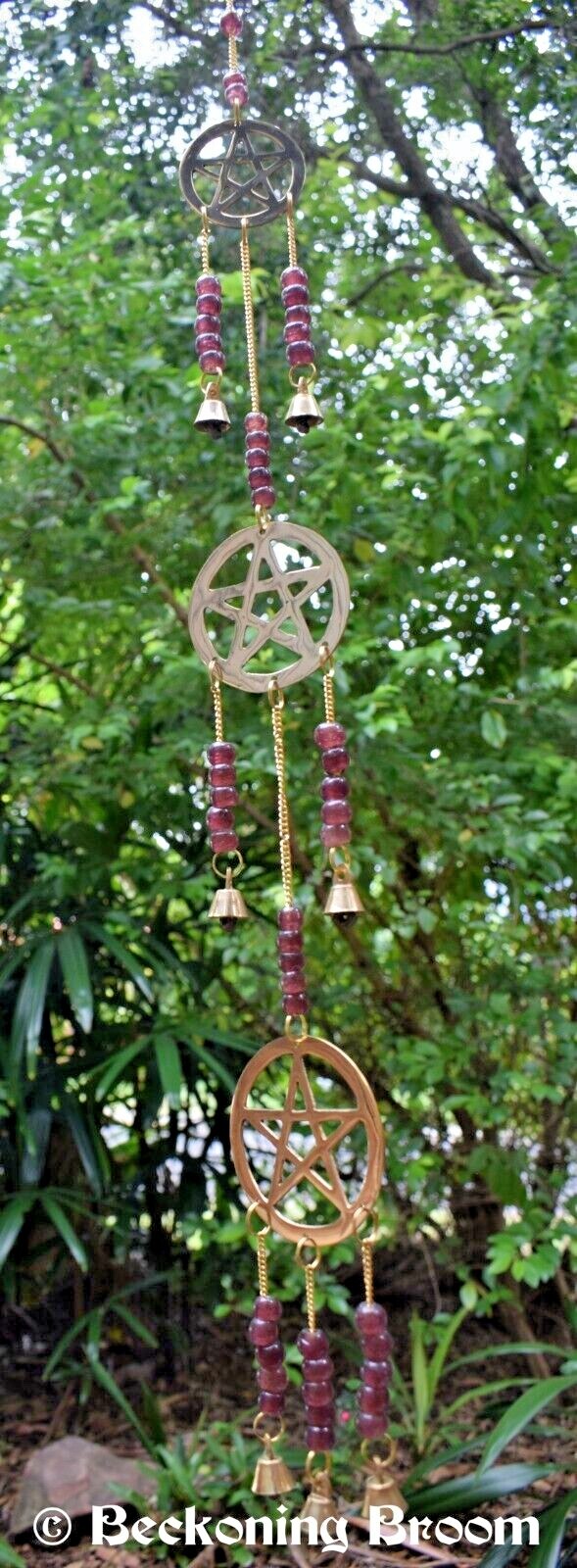 3 Tier Long Metal WIND CHIME Pentagram Pentacle Purple Grape Glass ...