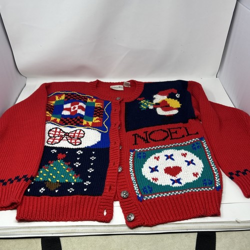 VTG Copper key Christmas Sweater Cardigan Women's Large. Noel/Santa ...