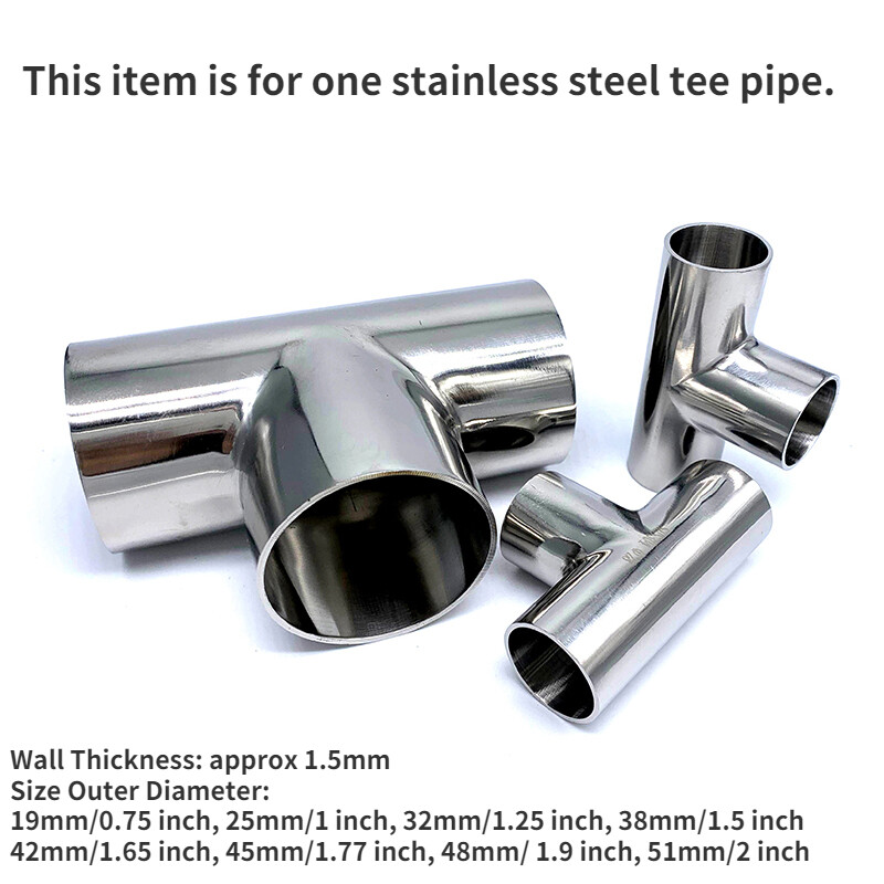 1X Polished Stainless Steel Equal Tee T Shape Pipe T-Piece Exhaust Tube ...