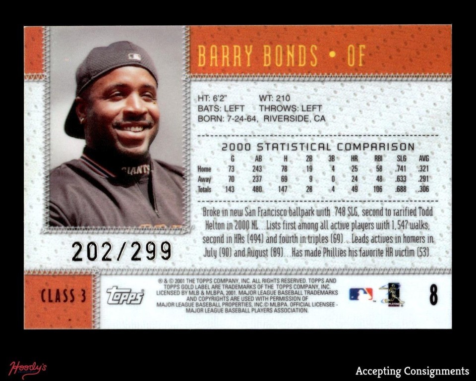 2001 Topps Gold Label Class 3 Gold #8 Barry Bonds 202/299 GIANTS | eBay