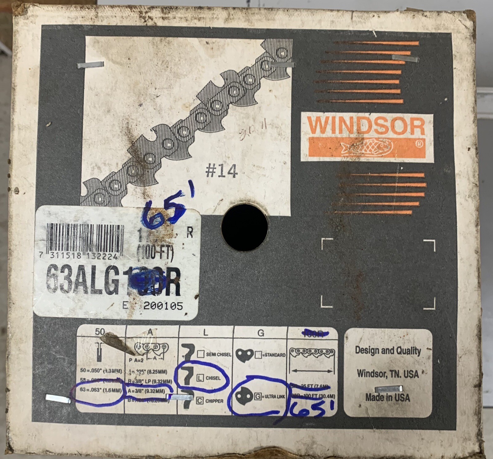 Windsor 63ALG Chainsaw Chain - 65 FEET of Saw Chain on this roll - 63 ...